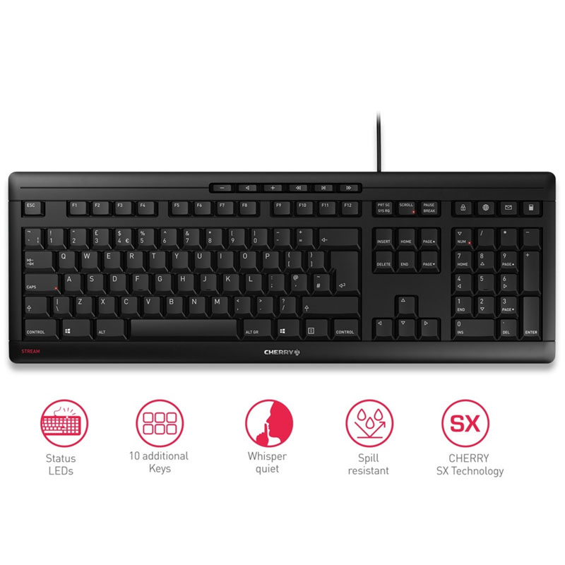 Kustom PCs - Cherry STREAM Wired Keyboard USB with SX Scissor Mechanism