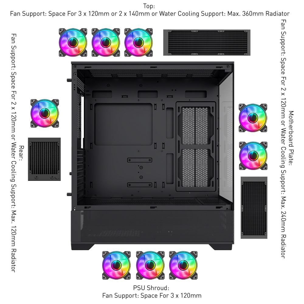 Kustom PCs - GameMax Vista AB Black ATX Case with Tempered Glass Front ...